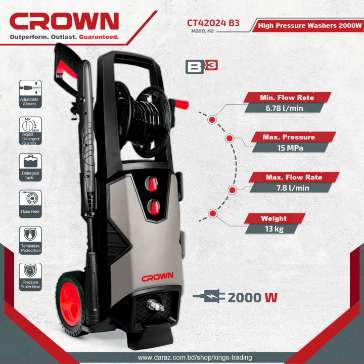 CROWN 2000W 150 bar High Pressure Washer Car Washer Bike Washer Cleaner ...
