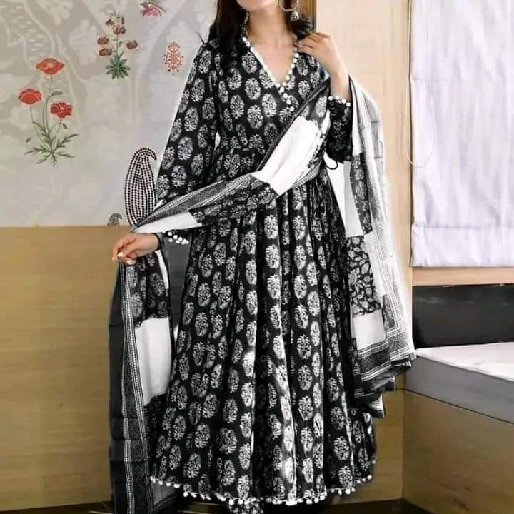 Anarkali three piece 3 piec = jama + orna + salower- Black | Daraz.com.bd