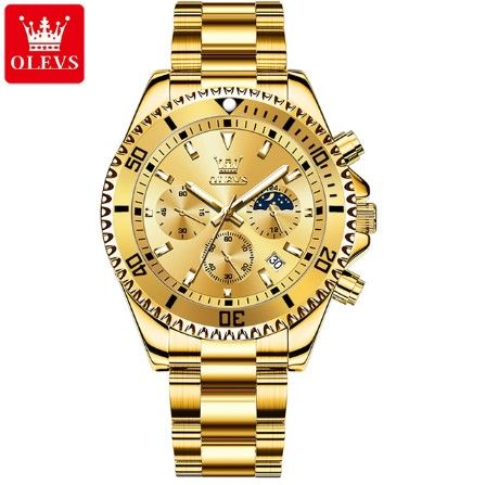 "Olevs 2870 Golden Stainless Steel Chronograph Wrist Watch For Men ...