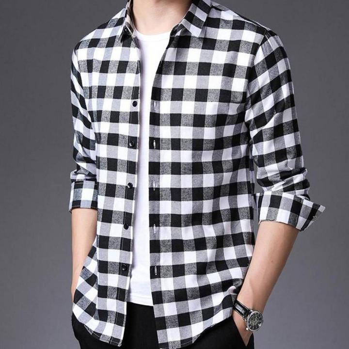 Black & White Small Check Shirt For Men | Daraz.com.bd