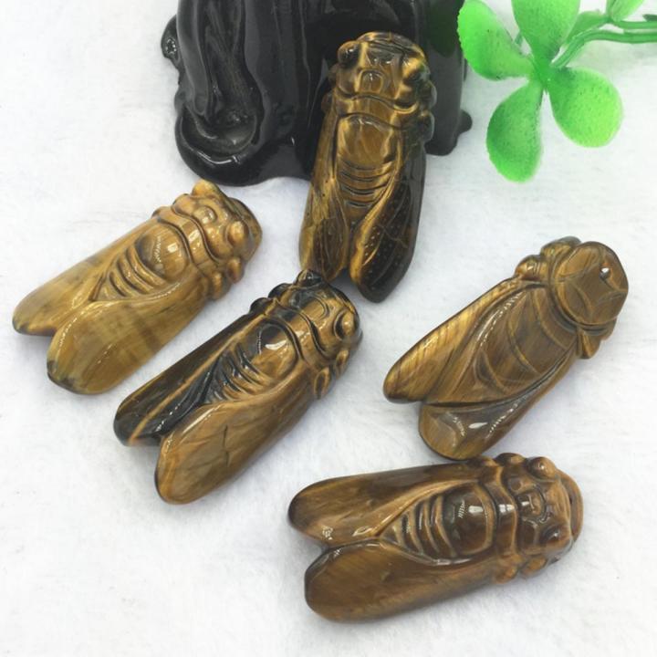 Natural Tiger'-Eye Stone Crystal Carved Cicada Healing Gemstone Pendant ...