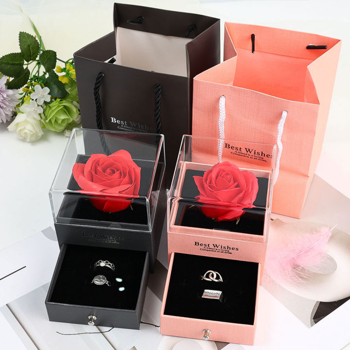 Rotating Rose Gift Box Valentine's Day Marriage Proposal Ring Box ...
