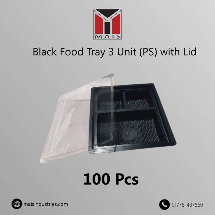 MAIS Reuseble Food Grade Tray 3 Unit Black - 100 pcs for lunch box ...