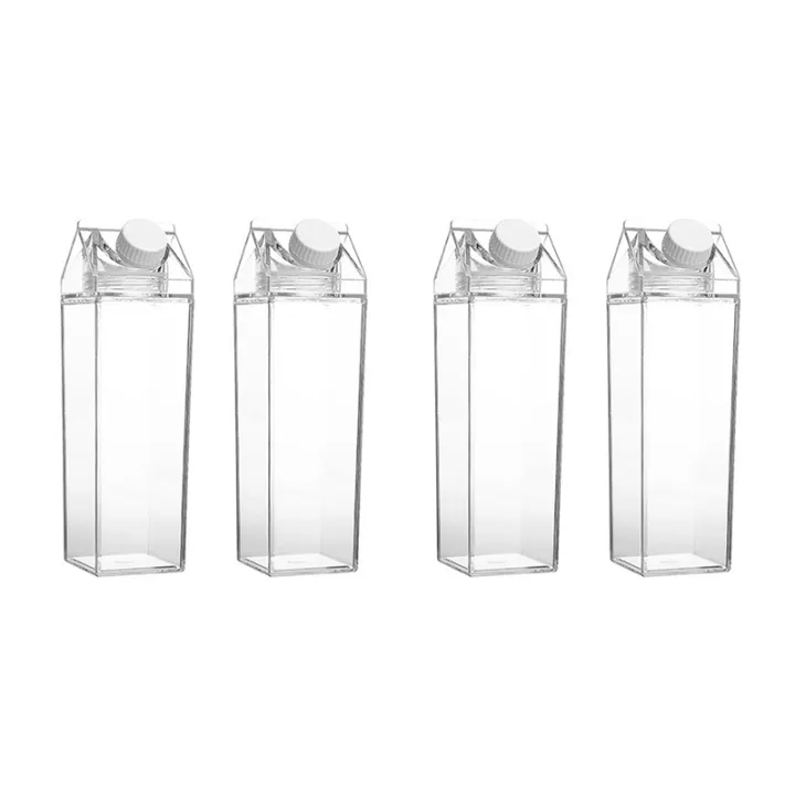 4 PCS Clear Square Milk Juice Water Bottle Portable Plastic Cup Milk ...