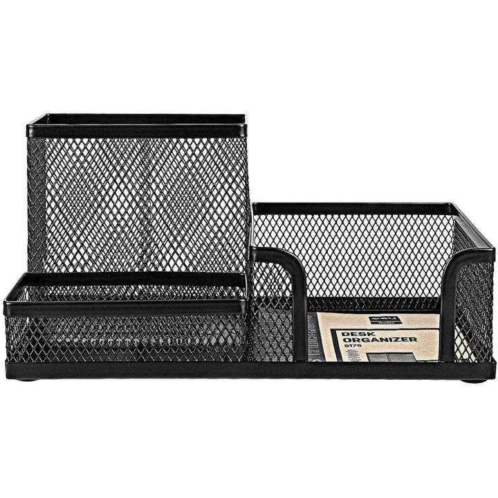 Deli E9175 Mesh Desk Organizer - 3 Compartment (Black) | Daraz.com.bd