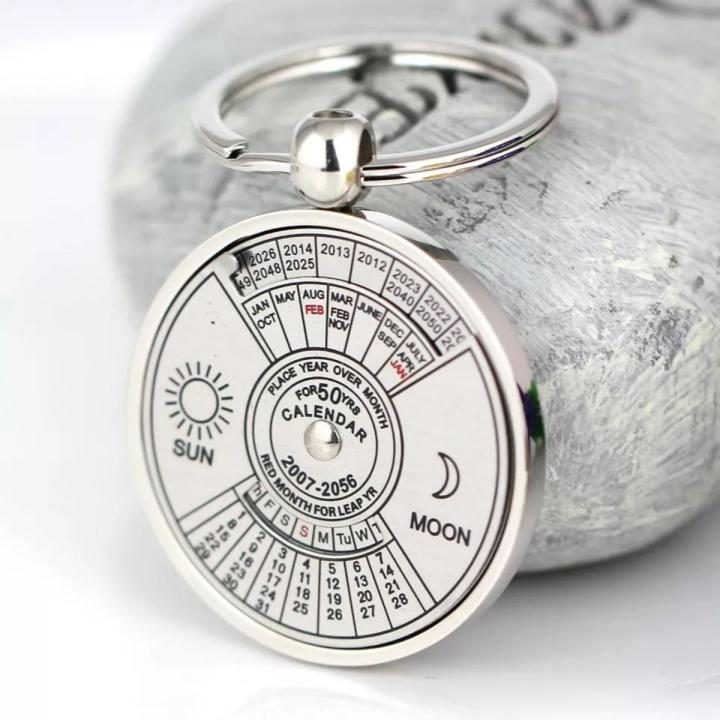 Calendar Keychain - 50 Years perpetual calendar key ring for Car, Bike ...