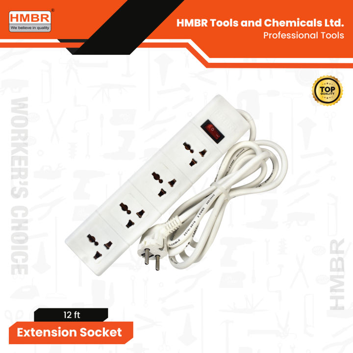 HMBR Extension Socket Multiplug – 4 Port with 12 Feet Cable | Long Wire Power Strip | Daraz.com.bd