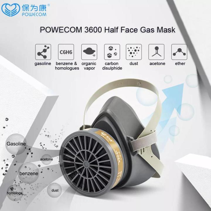 POWECOM 3600 Half Face Piece Gas Respirator with P-A-1 Organic Gas ...