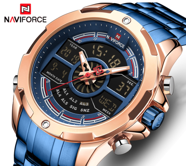 Naviforce_Luxury Men Watches With Stainless Steel Strap And Led Digital ...