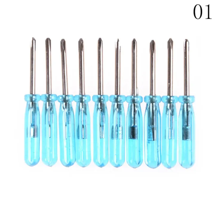 10pcs Plastic Handle Stubby Mini Pocket Cross Flathead Screwdriver Tool ...