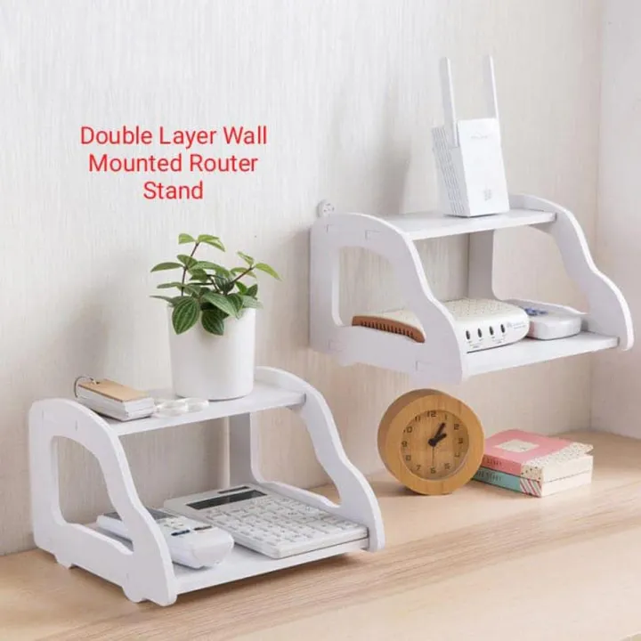 Wifi Router Stand Shelf Double Layer Wall Mounted Shelf Home decorator ...