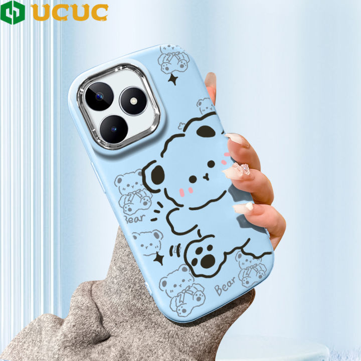 UCUC for Realme C53 C51 / Narzo N53 Note 50 Back Cover Line Bear Luxury Plating Lens Soft Candy ...