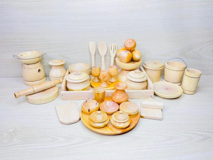 Wooden kids toy set - Kids cook pot set 43 pcs, with Tray | Daraz.com.bd
