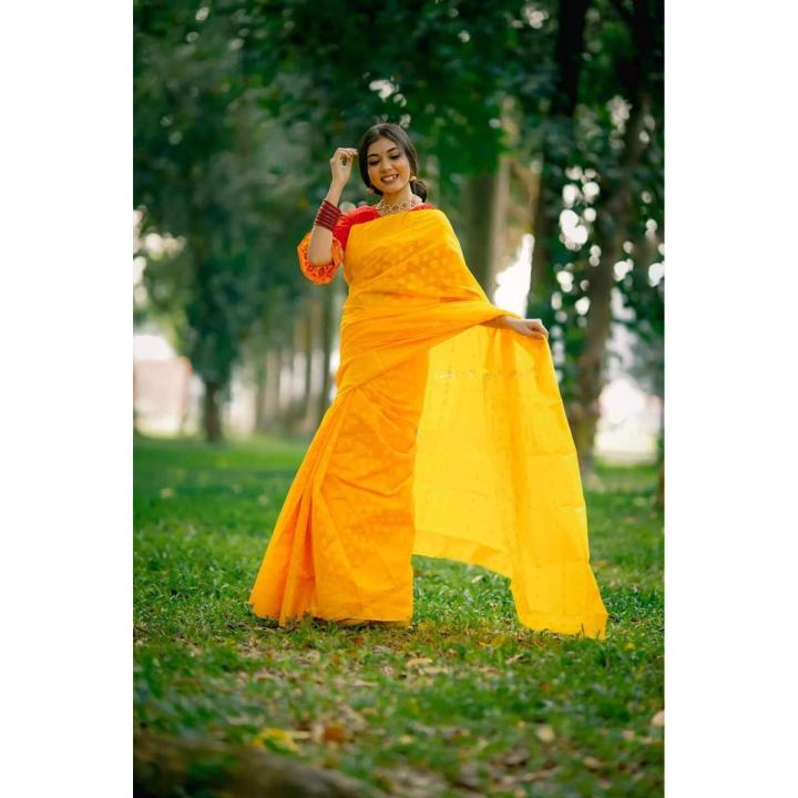 Traditional Yellow Colour Special Tangail Nakful Jamdani Saree For ...