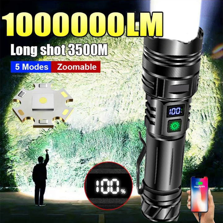 High power LED flashlight Type-C USB rechargeable long range tactical ...