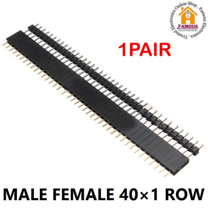 40 Pin 2.54mm Single Row Straight Male + Female Pin Header Strip black ...