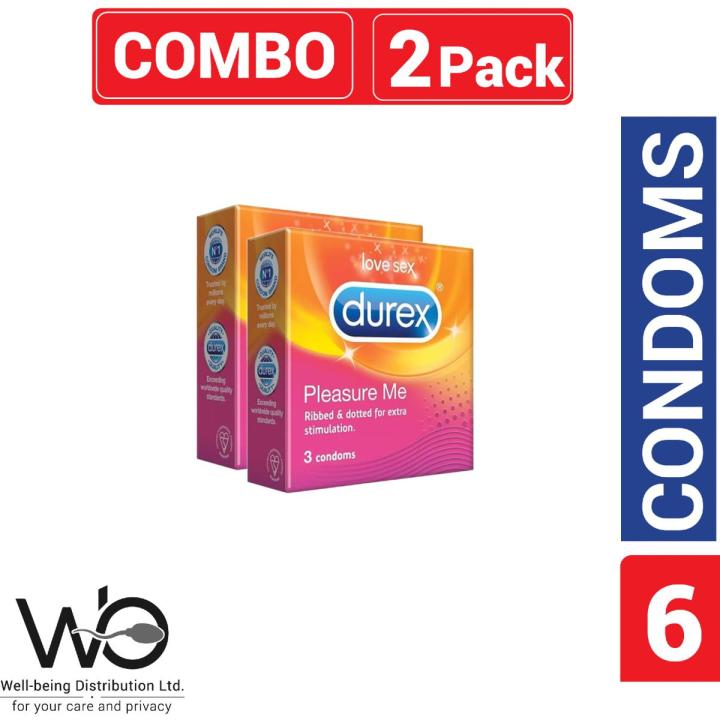 Durex - Pleasure Me Condom - Combo Pack - 2 Packs - 3x2=6pcs | Daraz.com.bd