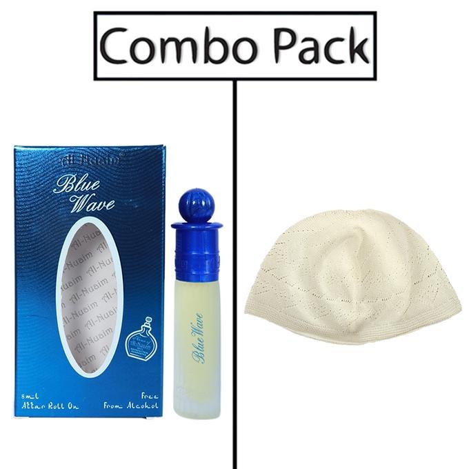 Combo of Men's White Tupi and Blue Wave Attar - 8ml | Daraz.com.bd