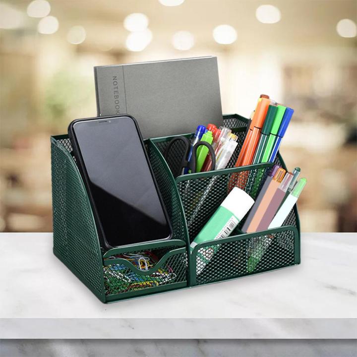 Multifunction Pen Holder 6 Slots with Drawer Pen Pencil Desk Organizer ...