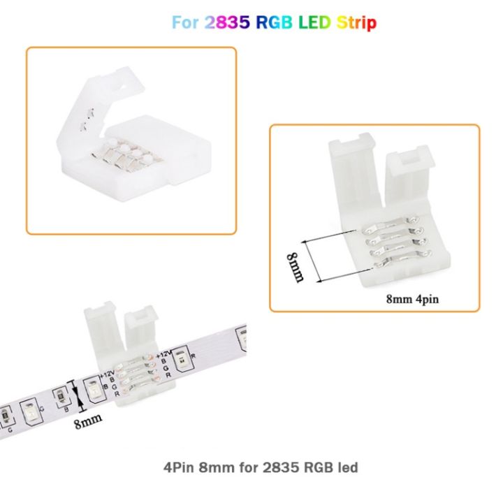 RGB SMD2835 3528 8mm Strip Connector 4-Pin Buckle unwired Gapless ...