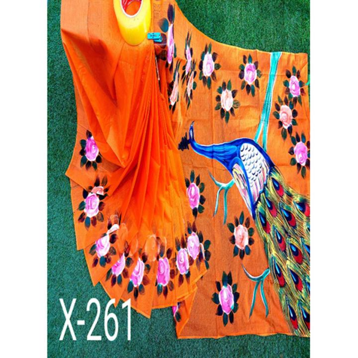 Orange Color Hand Print 12 Hand Half Silk Saree For women From Tangail ...