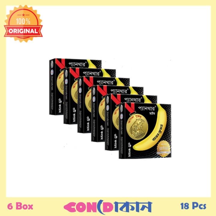Panther Dotted Banana Flavor Condom For Protection 6 Box (18 Pcs) | Daraz.com.bd