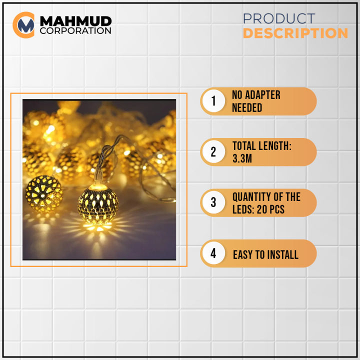 Golden Metal Ball/MOROCCAL Ball Fairy Light (Big Size), Metal Ball ...