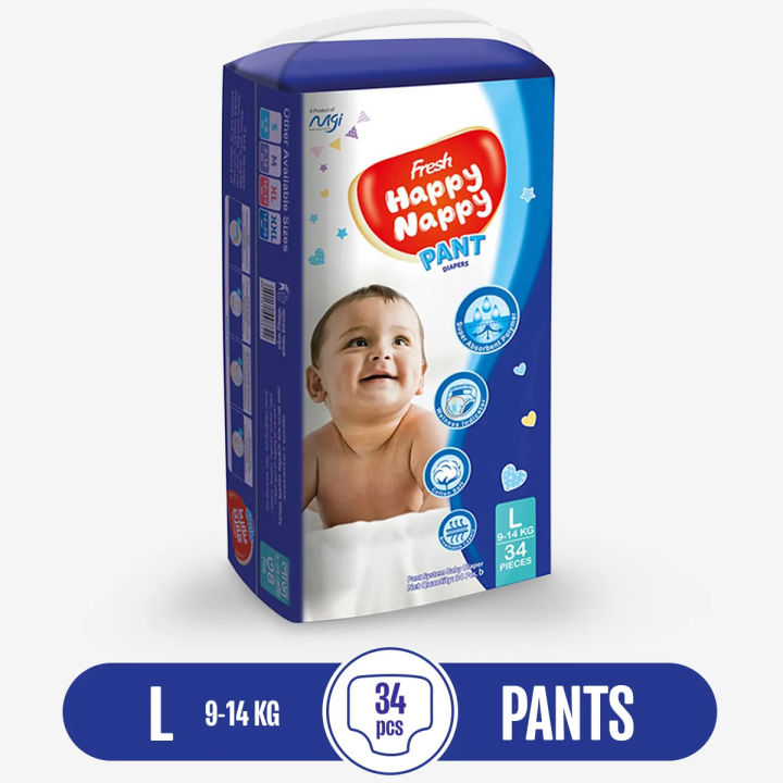 Fresh Happy Nappy Pant Diaper 9-14 Kg L Size 34 Pcs Standard Pack ...
