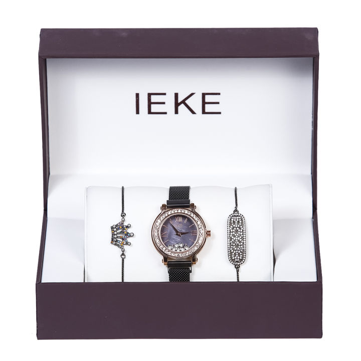 IEKE K219 Black Mesh Stainless Steel Analog Watch For Women - RoseGold ...