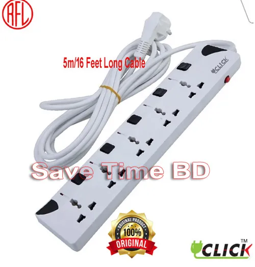 Multi Extension Click 2 Pin 5 port 16 feet Cable | Daraz.com.bd