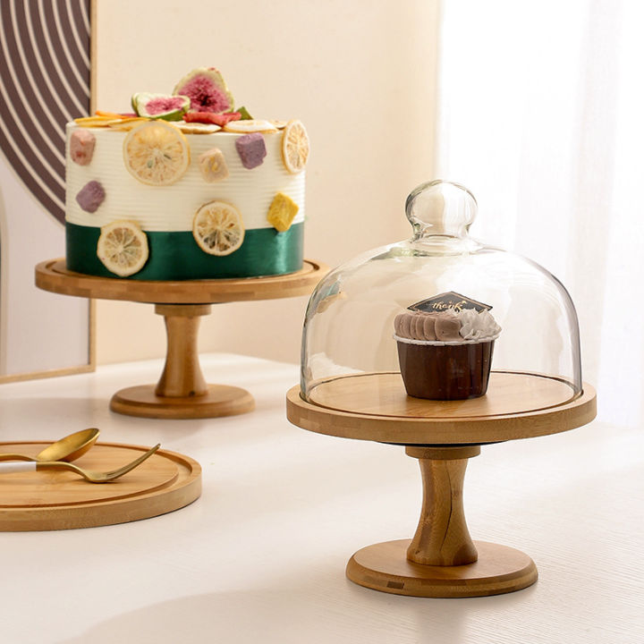 Goblet Cake Tray Rotating Display Stand Wooden Bread Sampling Plate ...