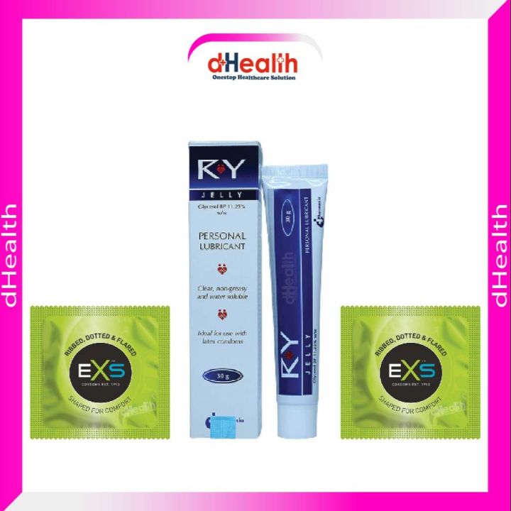 EXS Comfy Fit Condom Ribbed & Dotted 2 Pack (6pcs) & RY Jelly 30gm 1 Pc ...
