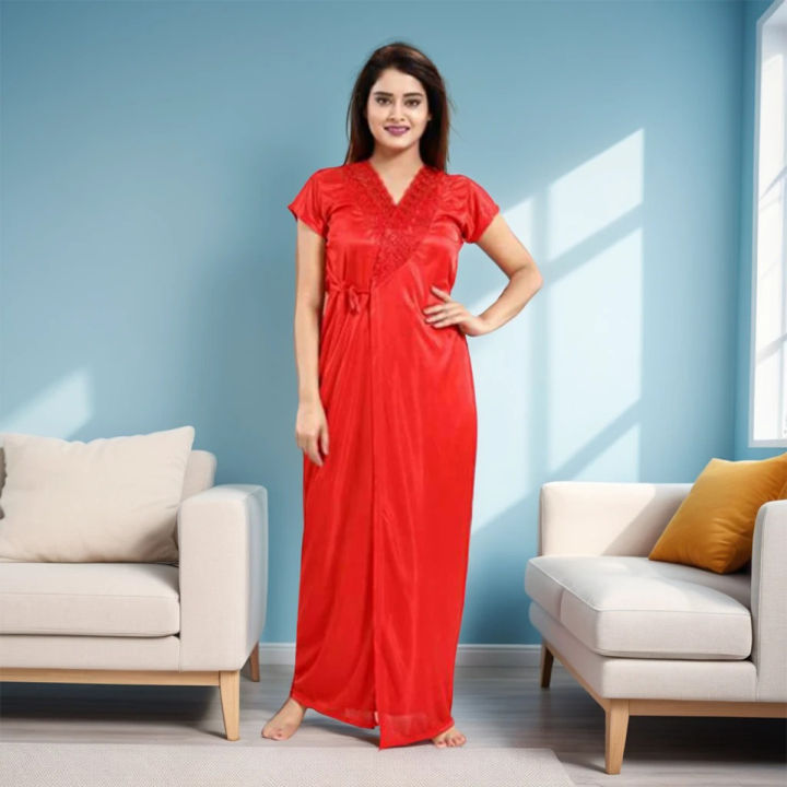 Nightwear Set for Women - Lycra Platinum Fabric, Red, Sizes M-L-XL ...
