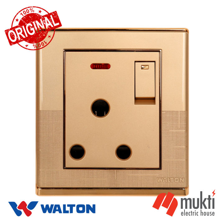WALTON FIONA GOLD Series 15A Three Pin Round AC Socket with Switch 3Pin ...