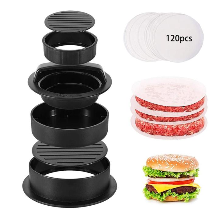 3 in 1 Burger Press Patty Stuffed Burger Maker with 120Pcs Burger Paper ...