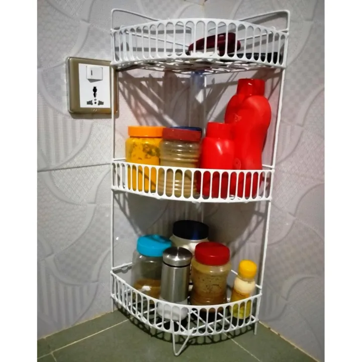 Metal corner rack 3 Layer Kitchen spice jar pots organizer Drying Rack ...