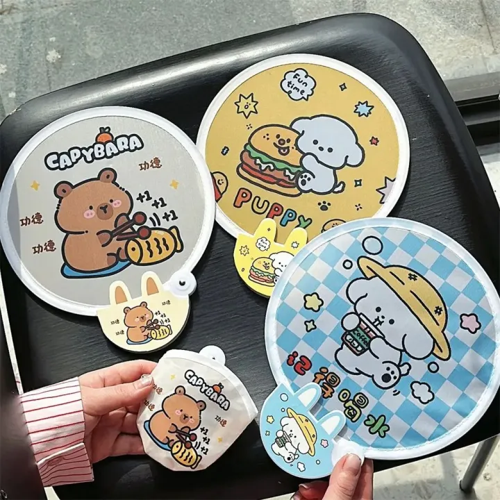 Summer supplies Round Pocket Fan Foldable Cloth Face Hand Fan Cool ...