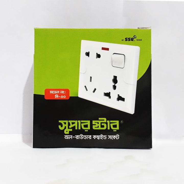 Super Star Slim 6 pin Multi All Rounder Combined Socket with Switch | Daraz.com.bd