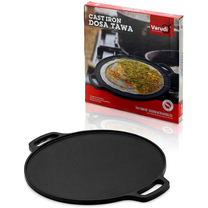 Varudi Pre-Seasoned cast Iron Dosa Tawa 12 Inch Food Grade Kitchen ...