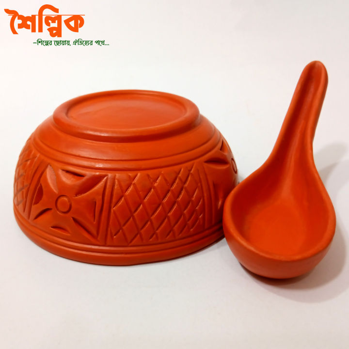 Clay Soup Bowl With Spoon . Matir Bati . Matir Batir Set . Halim Bati ...