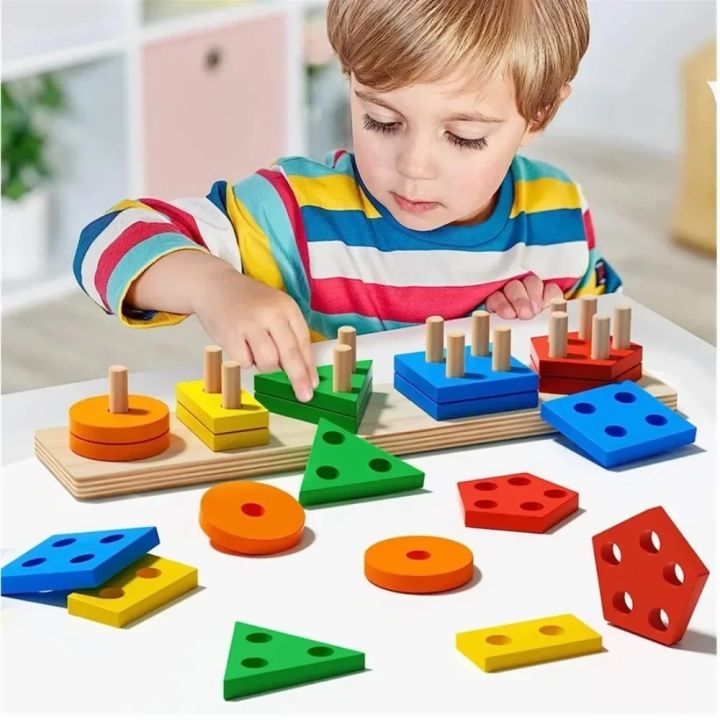 Montessori Wooden Sorting Stacking Puzzle Toys Children Early Education ...