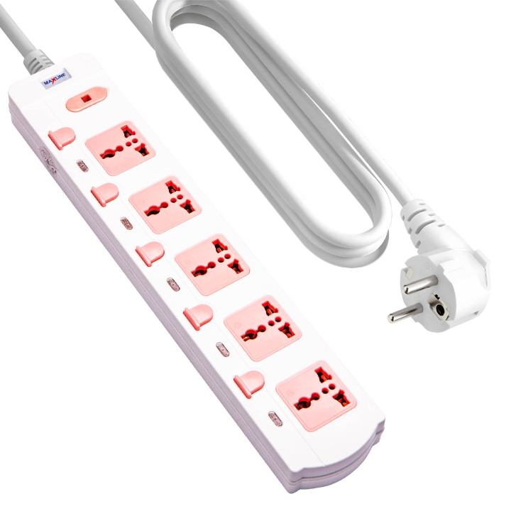 Maxline 5 Gang Multi Extension Socket Model: ML-358-2 Pin Plug/ 3 Miter ...
