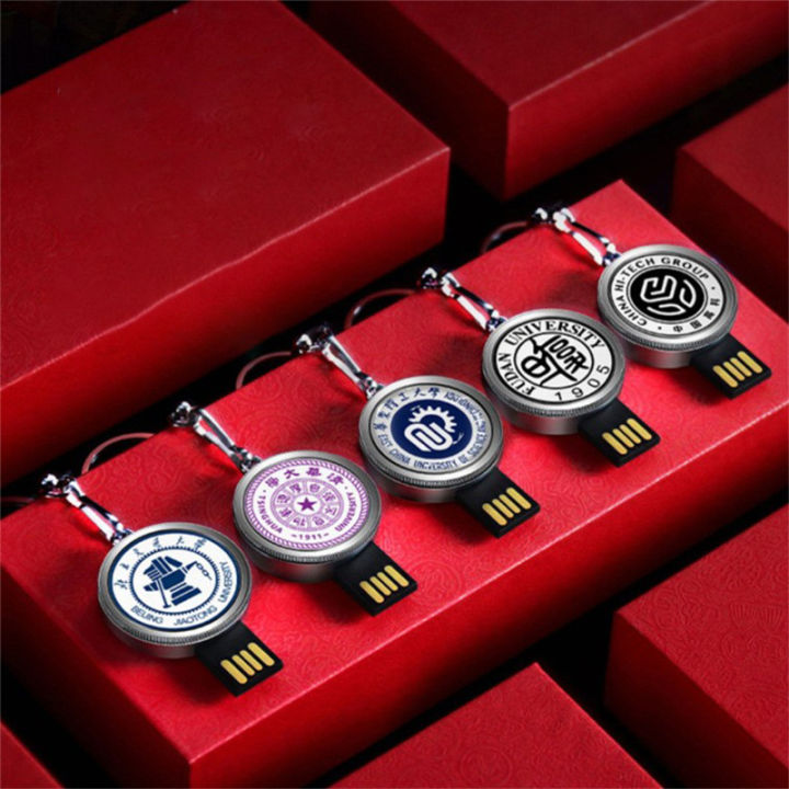Metal circular drive, school emblem, rotating USB drive 64GB 128GB ...