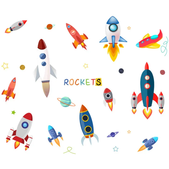 【Lejia】Cartoon Space Rocket Wall Sticker Kindergarten Decals | Daraz.com.bd