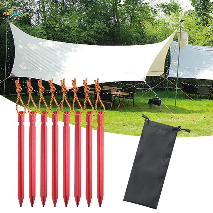 8x Tent Stakes with Pull Ropes Ground Stakes for Backpacking Hiking ...
