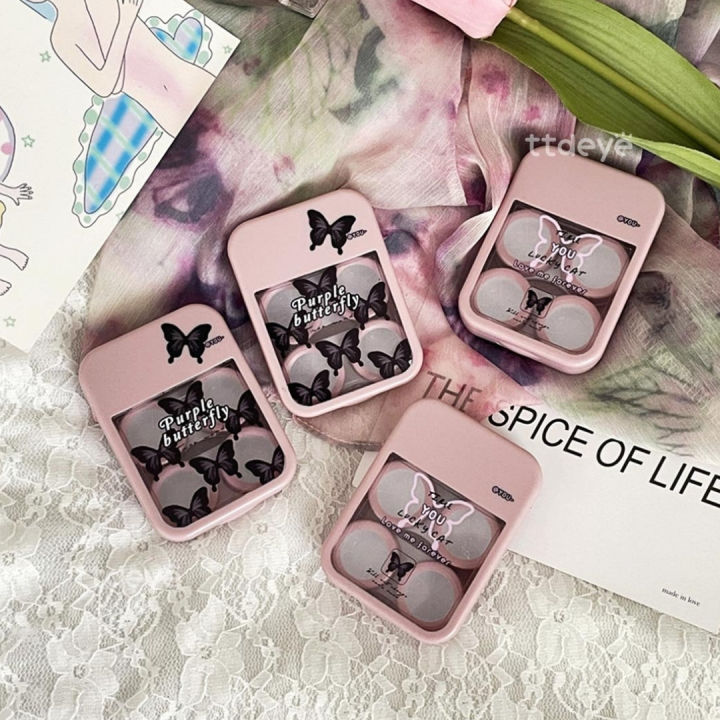 New Pink Butterfly Prints Double Set Contact Lenses Glasses Kits ...