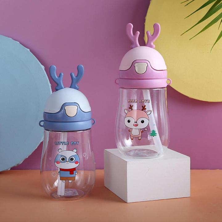 480 ml New Children's Straw Cup Cute Cartoon Handle Strap Dual-purpose Learning Drinking water ...