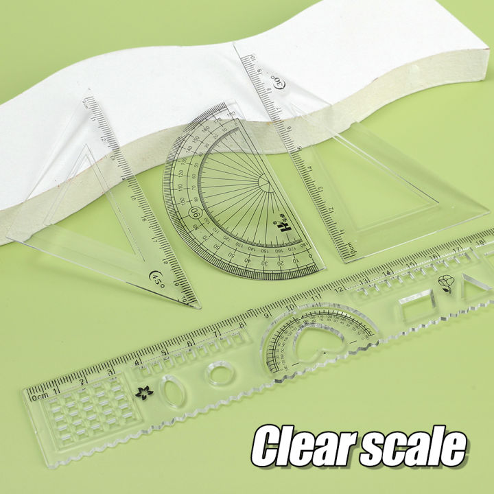 4 Pcs/set Plastic Straight Triangle Ruler Protractor Drafting Supply ...