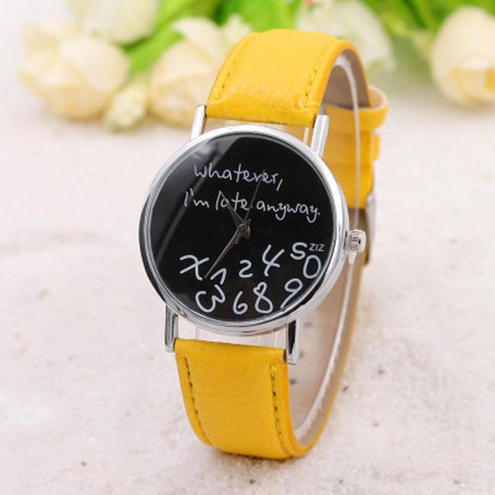Numbers English Pink White Black Leather Children's Quartz Watch Casual ...