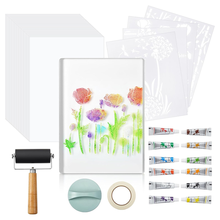 Acrylic Paint, Papers& Tools Included- 5x7 Gel Printing Plate Kit for ...